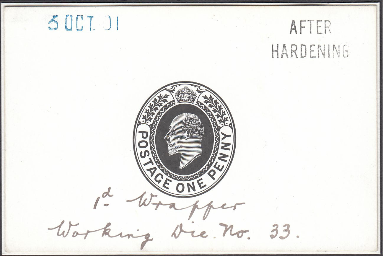 1901 1d. Stationery wrapper die proof, After Hardening. - Andrew G ...