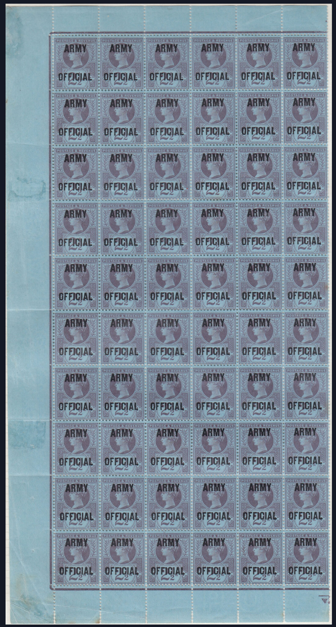 SGO44 1896 2½d. Purple on blue ARMY OFFICIAL. Superb 1/4 sheet from ...